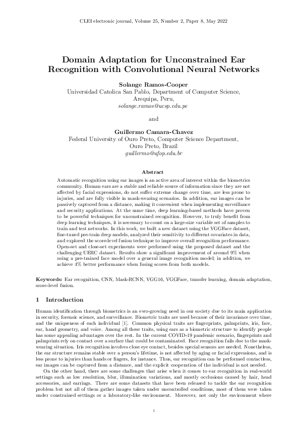 Pdf Domain Adaptation For Unconstrained Ear Recognition With Convolutional Neural Networks