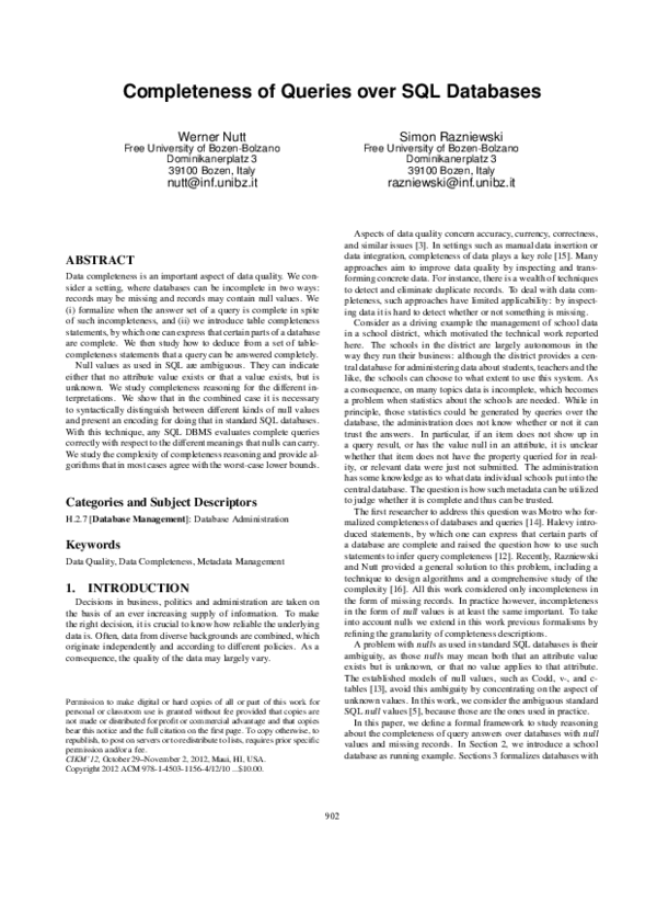(PDF) Completeness of queries over SQL databases