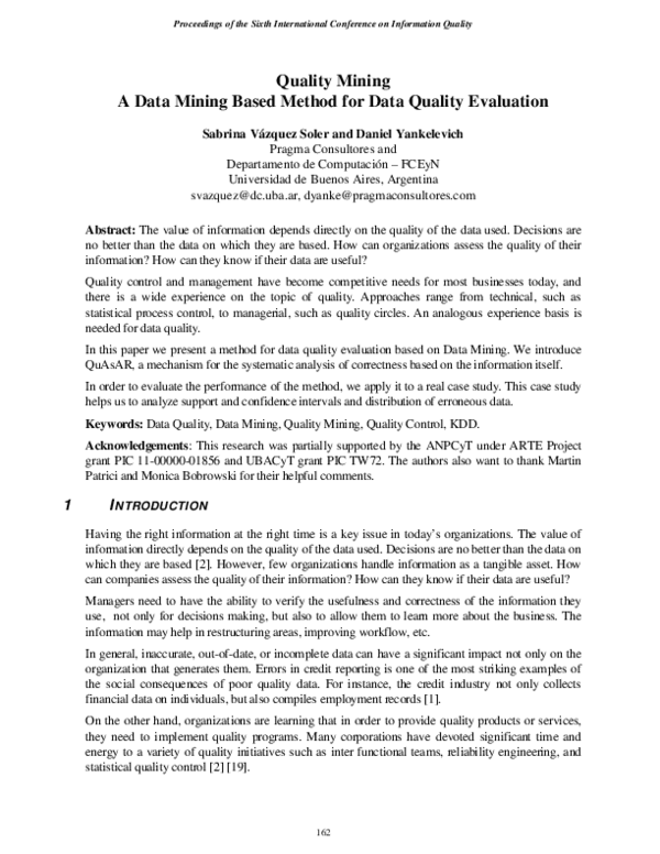 Pdf Data Mining Method For Evaluating Data Quality With Quasar