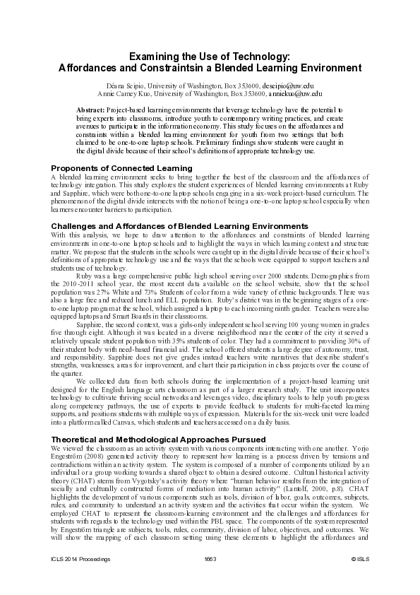 (PDF) Examining the Use of Technology: Affordances and Constraints in a Blended Learning ...