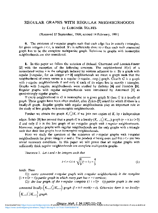 (PDF) Regular graphs with regular neighborhoods | lubomir Soltes ...