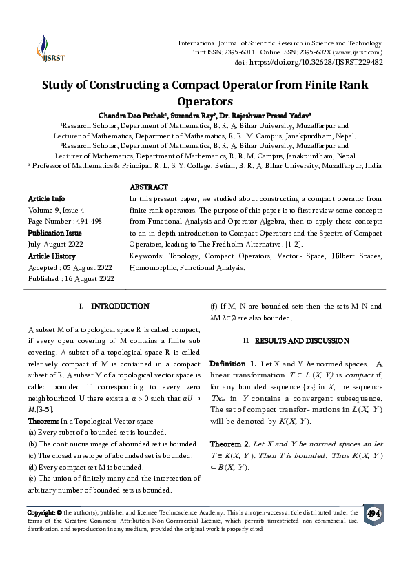 (PDF) Study of Constructing a Compact Operator from Finite Rank Operators