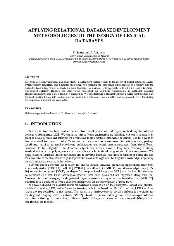 (PDF) Applying Relational Database Development Methodologies to the ...