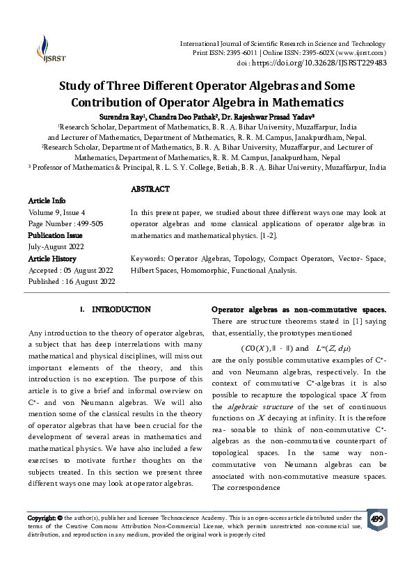 (PDF) Study of Three Different Operator Algebras and Some Contribution ...