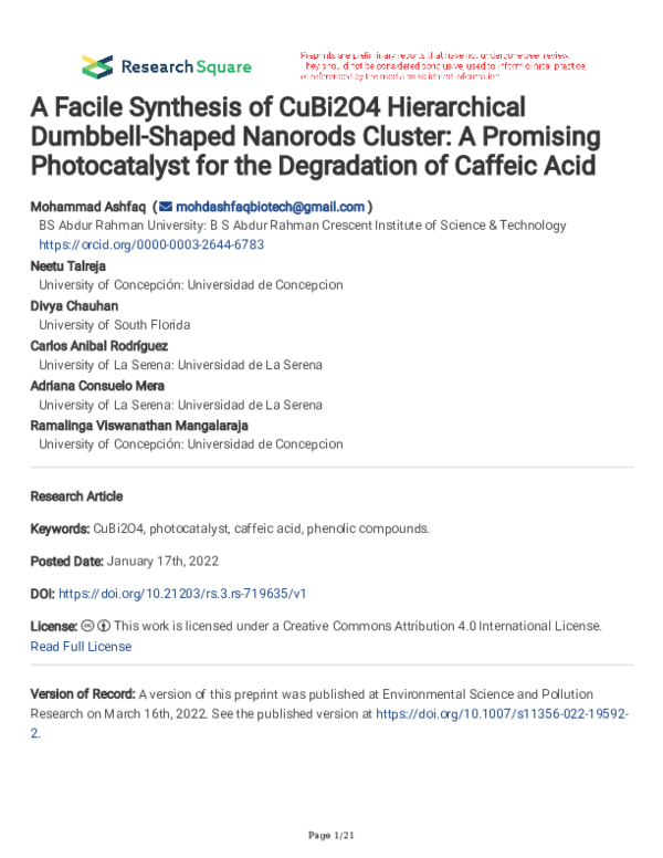 (PDF) CuBi2O4 Nanorods: Effective for Caffeic Acid Degradation