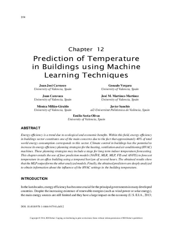 (PDF) Prediction of Temperature in Buildings using Machine Learning Techniques | Gonzalo Vergara ...