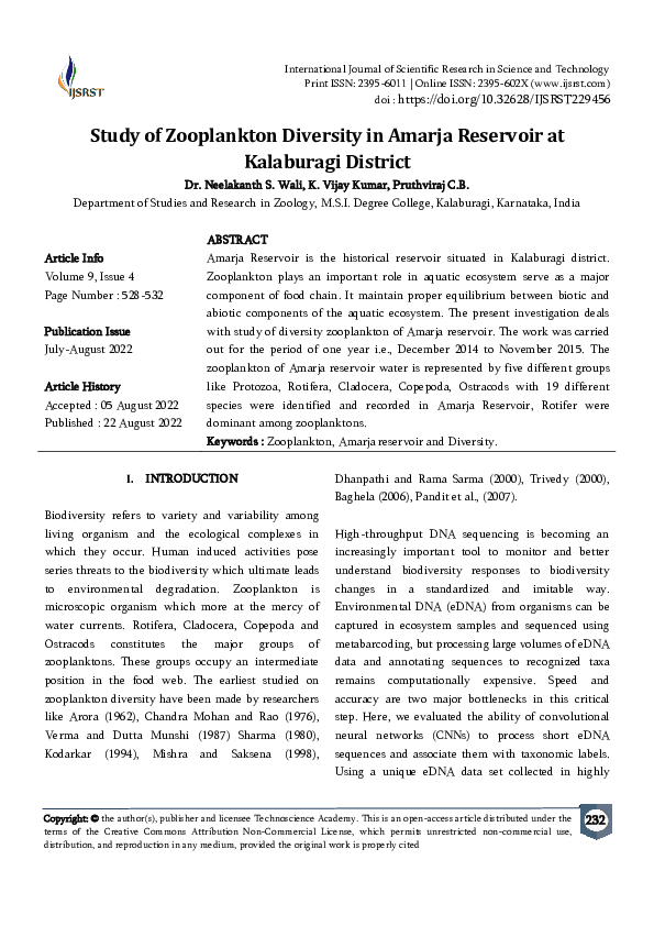 (PDF) Study of Zooplankton Diversity in Amarja Reservoir at Kalaburagi ...