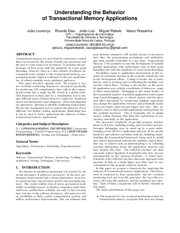 Pdf Understanding The Behavior Of Transactional Memory Applications