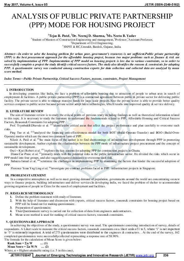 (PDF) Analysis of Public Private Partnership (PPP) Mode for Housing Project