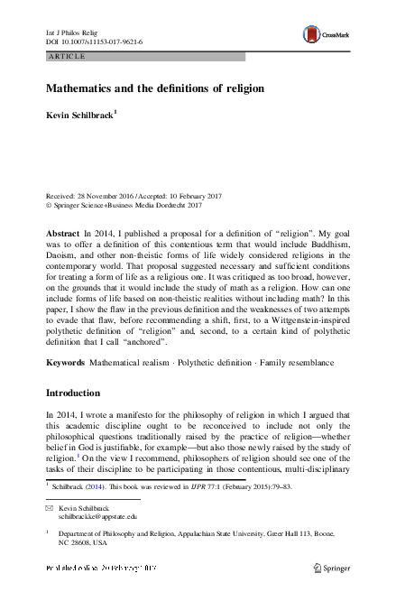 (PDF) Mathematics and the definitions of religion