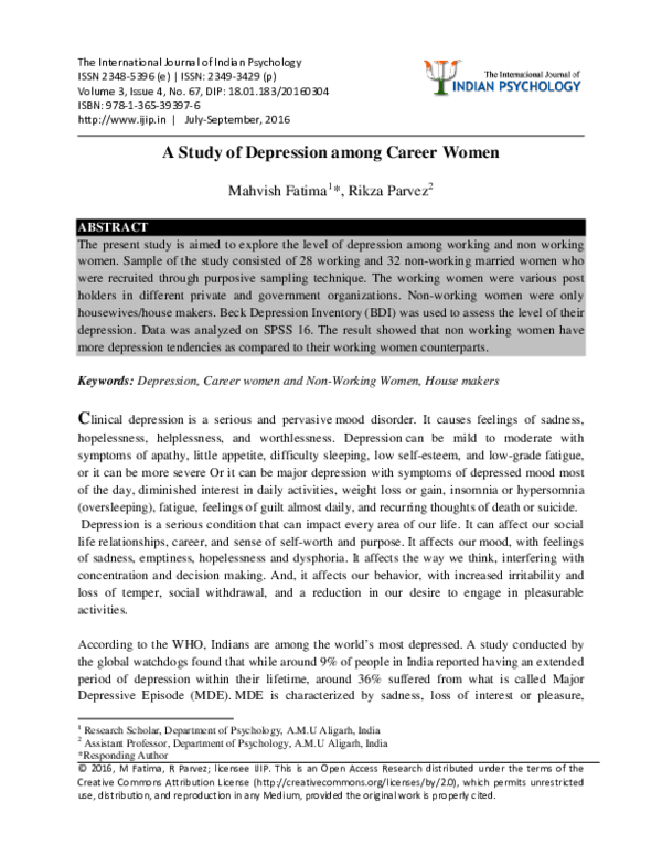 (PDF) A Study of Depression among Career Women