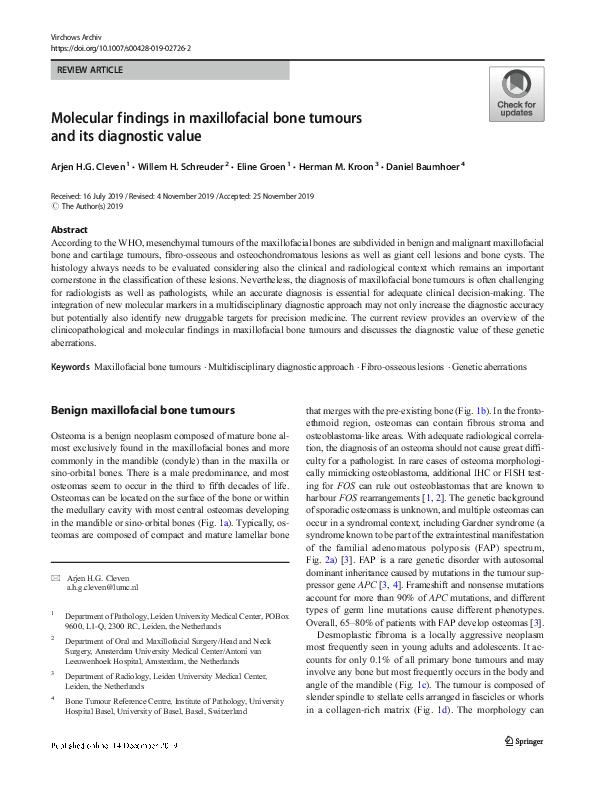 (PDF) Molecular findings in maxillofacial bone tumours and its ...