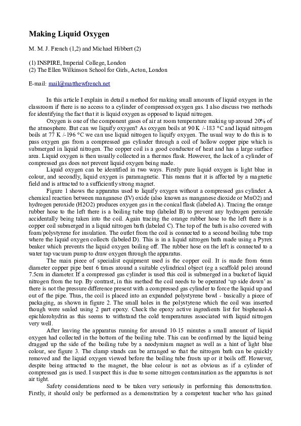 (PDF) Making Liquid Oxygen