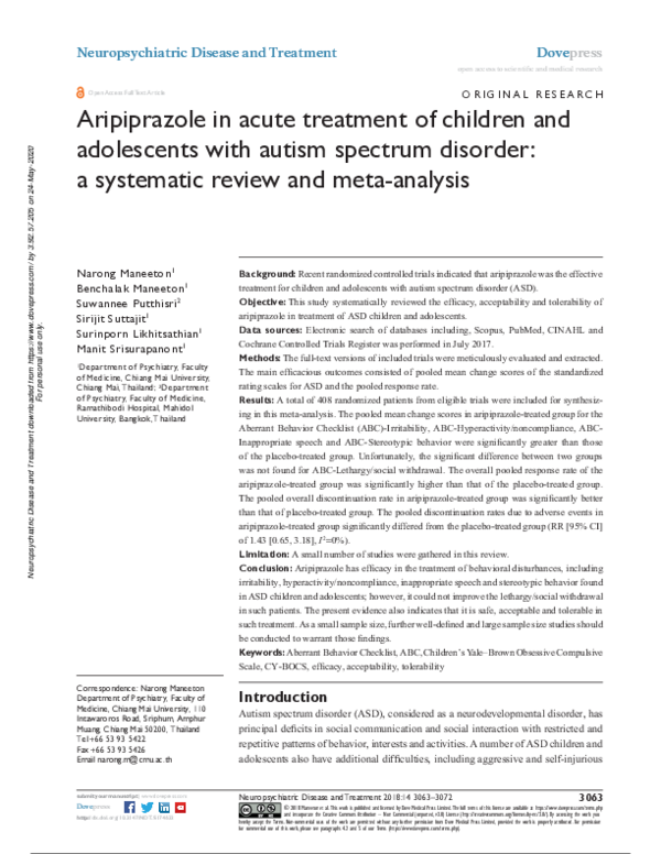 (PDF) Aripiprazole in acute treatment of children and adolescents with ...