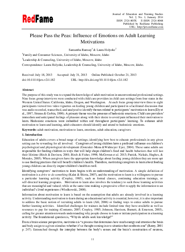 (PDF) Please Pass the Peas: Influence of Emotions on Adult Learning ...