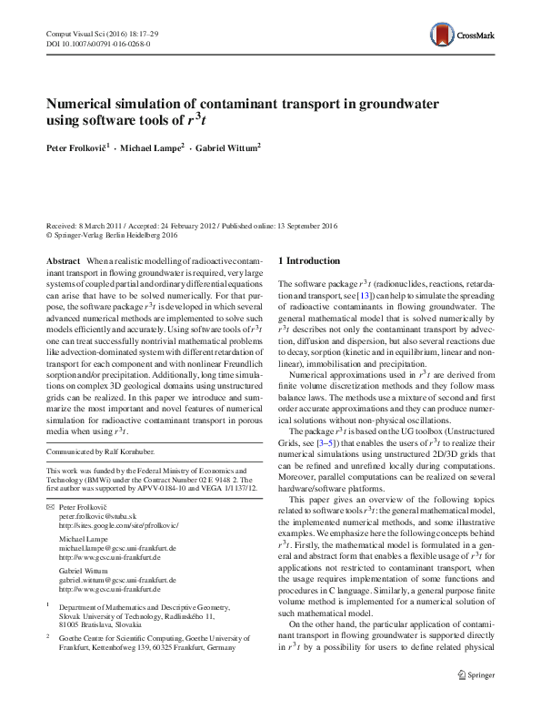 Pdf Numerical Simulation Of Contaminant Transport In One Dimensional Infinite Media