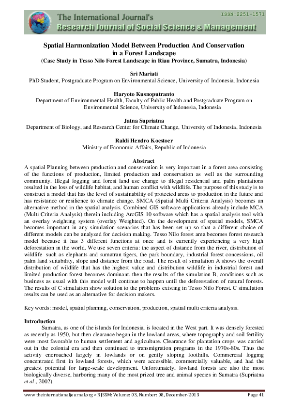 (PDF) SPATIAL HARMONIZATION MODEL BETWEEN PRODUCTION AND CONSERVATION IN A FOREST LANDSCAPE ...