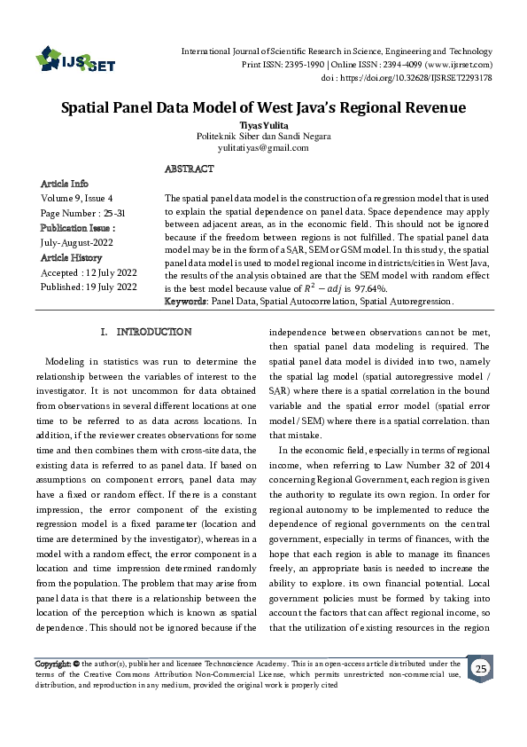 (PDF) Spatial Panel Data Model of West Java's Regional Revenue