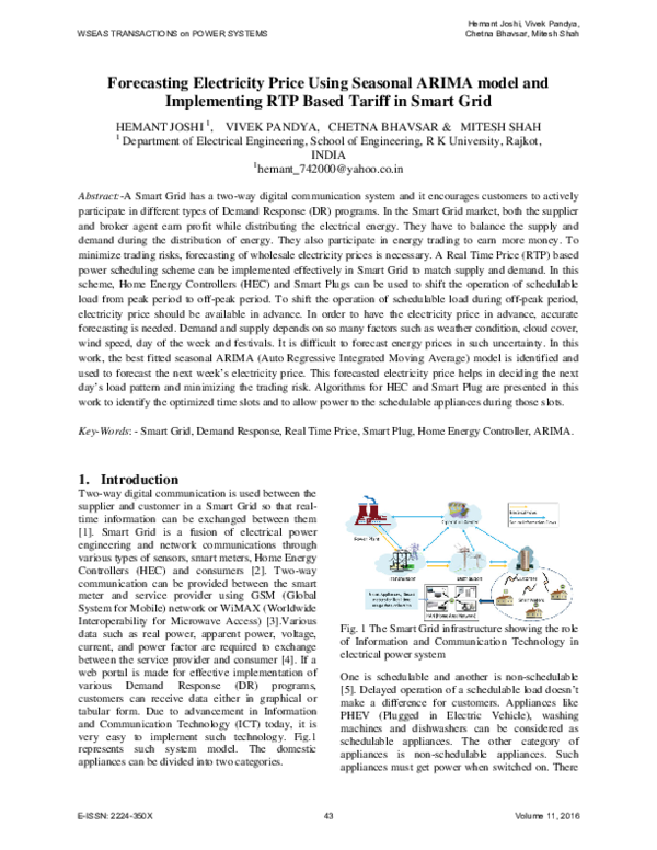 Pdf Forecasting Electricity Price Using Seasonal Arima Model And Implementing Rtp Based Tariff