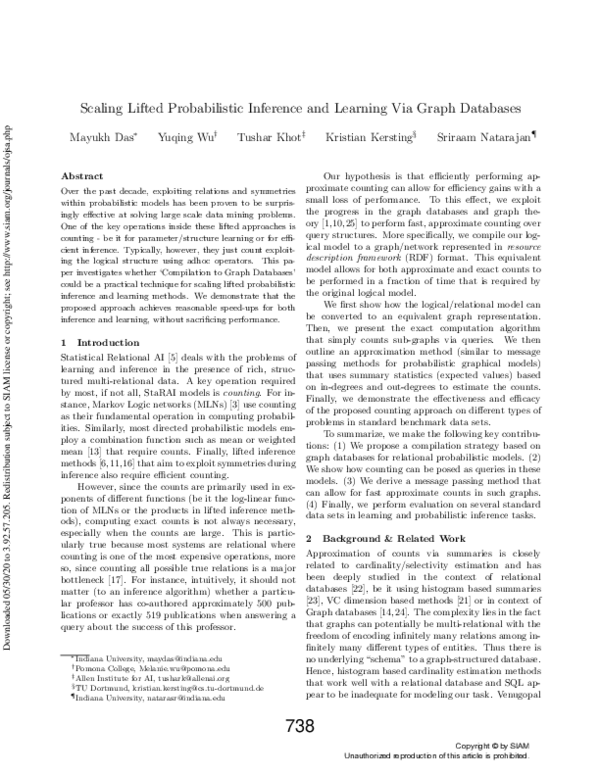 (PDF) Scaling Lifted Probabilistic Inference and Learning Via Graph Databases