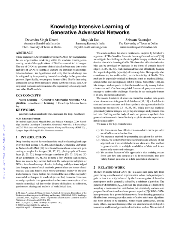 (PDF) Knowledge Intensive Learning of Generative Adversarial Networks