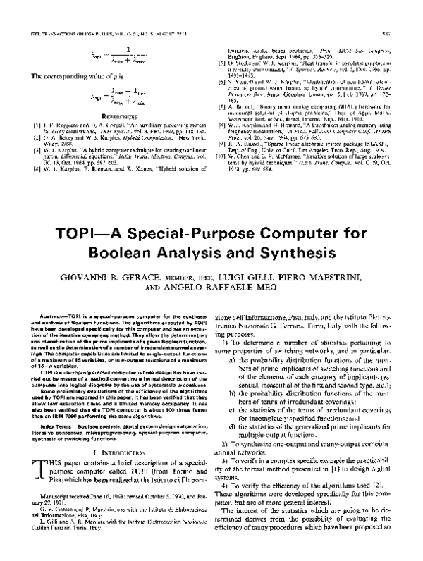 Pdf Topi—a Special Purpose Computer For Boolean Analysis And Synthesis