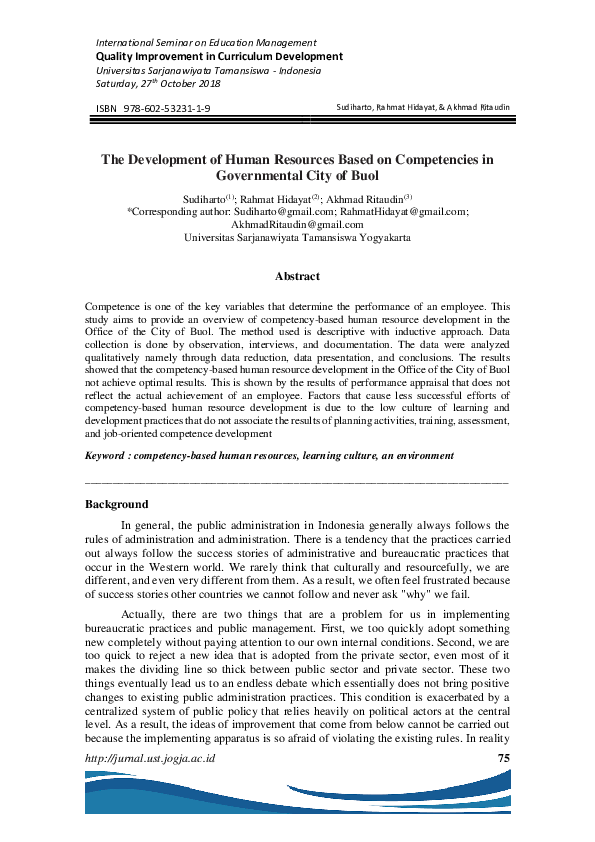 (PDF) The Development of Human Resources Based on Competencies in Governmental City of Buol