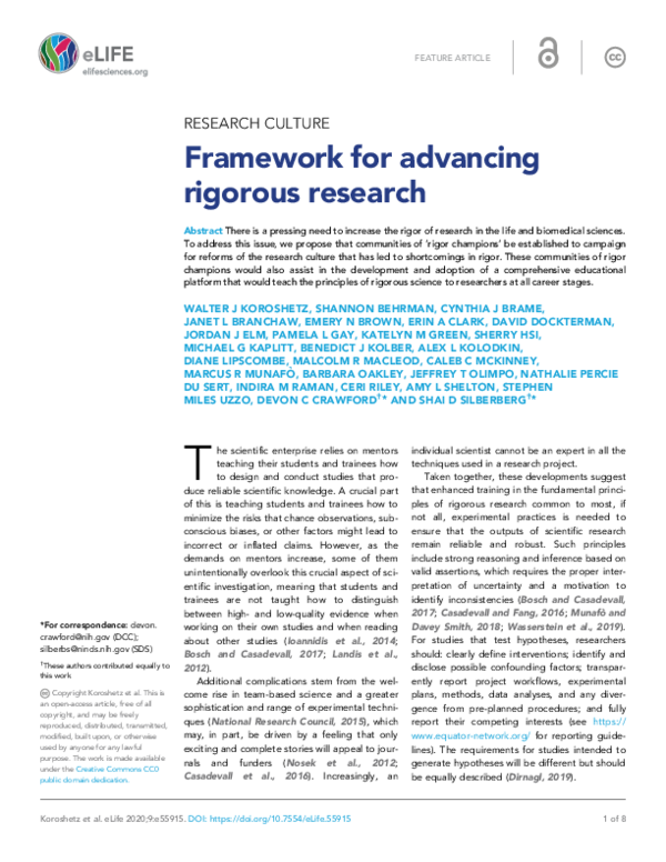 (PDF) Framework for advancing rigorous research