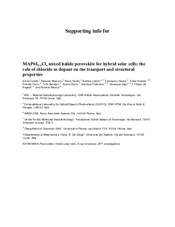 (PDF) MAPbI3-xClx Mixed Halide Perovskite for Hybrid Solar Cells: The Role of Chloride as Dopant ...