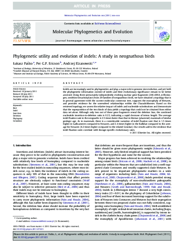 (PDF) Phylogenetic utility and evolution of indels: A study in ...