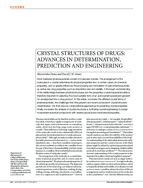 (PDF) Crystal structures of drugs: advances in determination, prediction and engineering