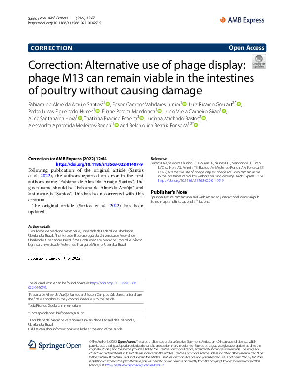 (PDF) Correction: Alternative use of phage display: phage M13 can ...