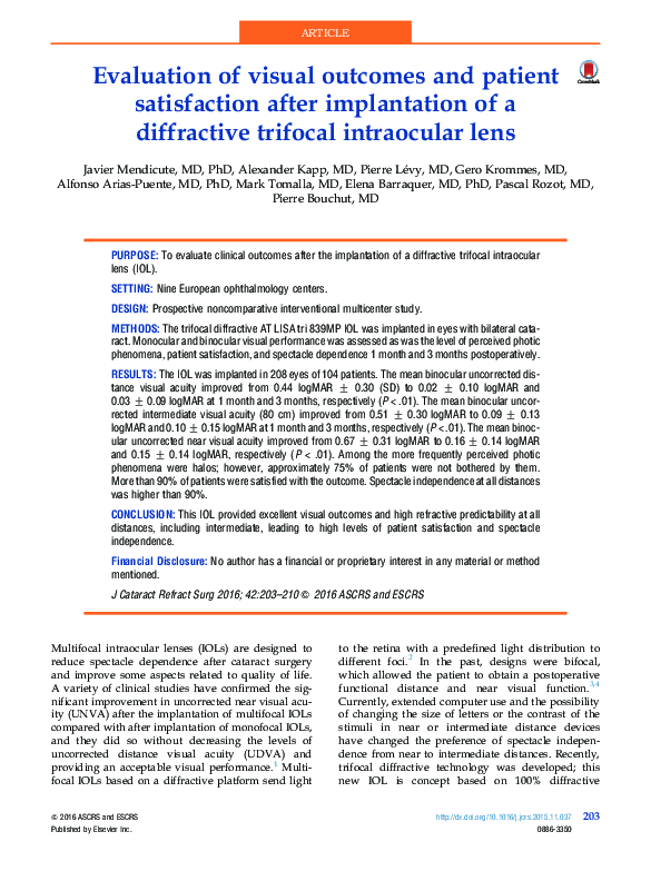 (PDF) Evaluation of visual outcomes and patient satisfaction after ...
