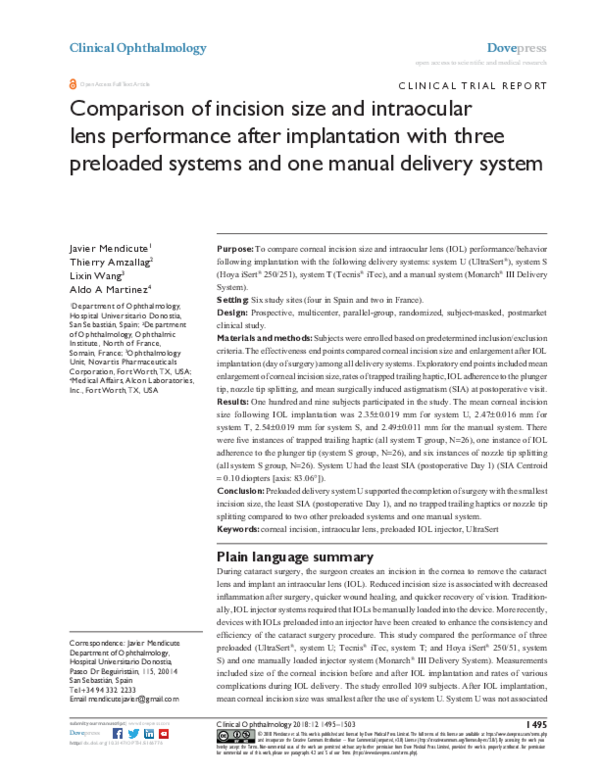 (PDF) Comparison of incision size and intraocular lens performance ...