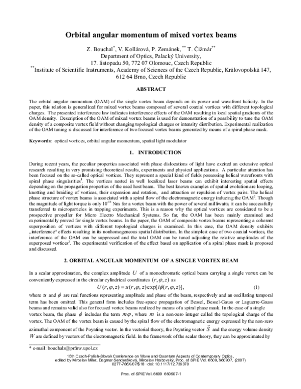 Pdf Orbital Angular Momentum Of Mixed Vortex Beams