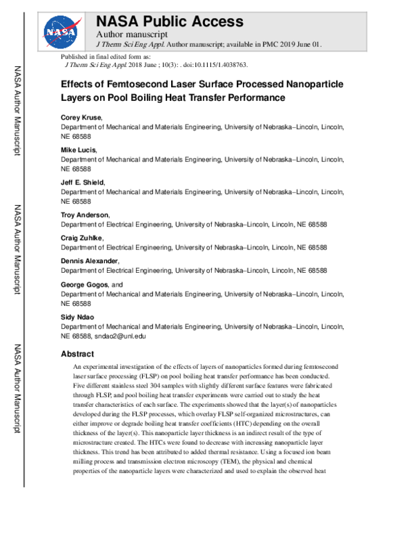 Pdf Effects Of Femtosecond Laser Surface Processed Nanoparticle Layers On Pool Boiling Heat