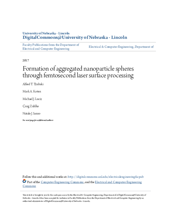 (PDF) Formation of aggregated nanoparticle spheres through femtosecond laser surface processing
