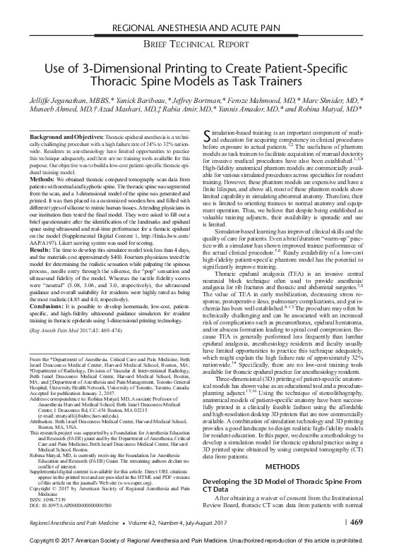 (PDF) Use of 3-Dimensional Printing to Create Patient-Specific Thoracic Spine Models as Task ...