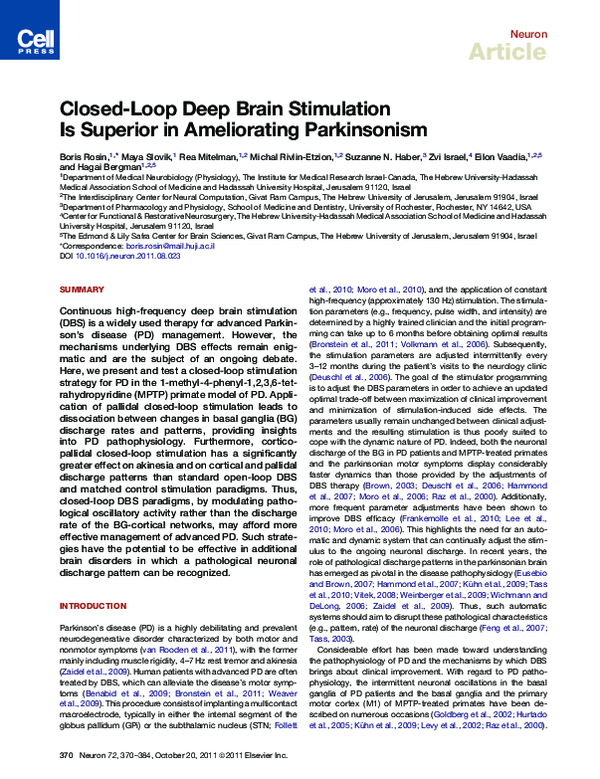 (PDF) Closed-Loop Deep Brain Stimulation Is Superior in Ameliorating Parkinsonism