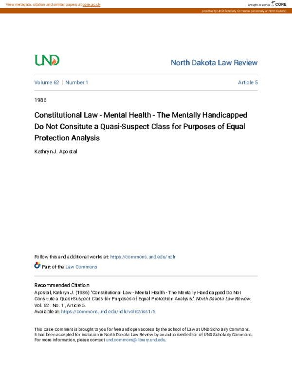 (PDF) Constitutional Law - Mental Health - The Mentally Handicapped Do ...
