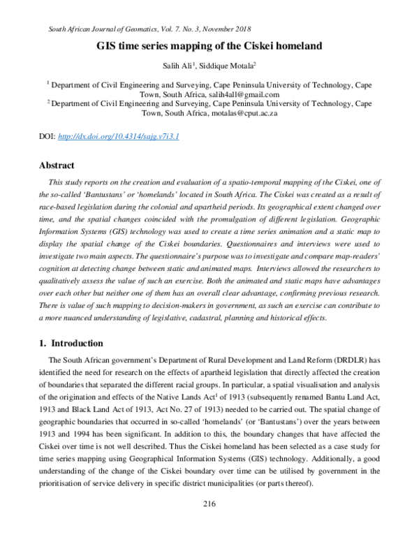 (PDF) GIS time series mapping of the Ciskei homeland