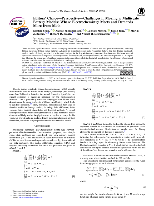 (PDF) Editors’ Choice—Perspective—Challenges in Moving to Multiscale Battery Models: Where ...
