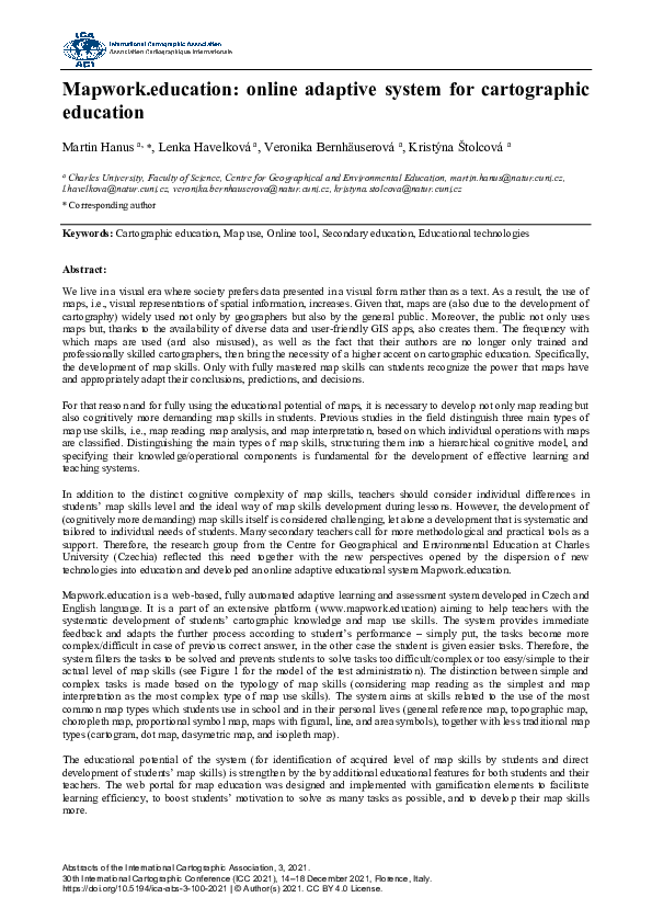 (PDF) Mapwork.education: online adaptive system for cartographic education