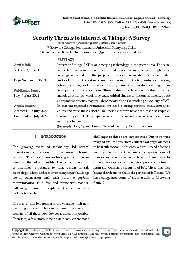 Pdf Security Threats To Internet Of Things A Survey