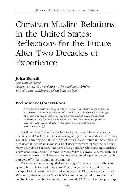 (PDF) Christian-Muslim Relations in the United States: Reflections for ...