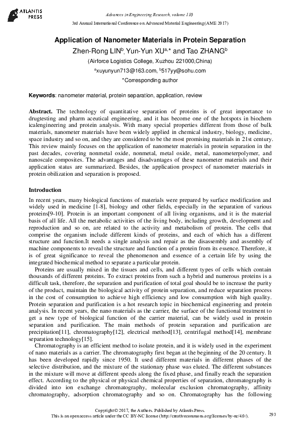 (PDF) Application of Nanometer Materials in Protein Separation