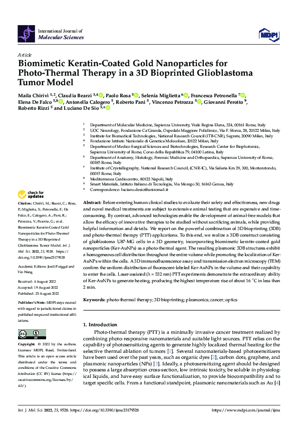 (PDF) Biomimetic Keratin-Coated Gold Nanoparticles for Photo-Thermal ...
