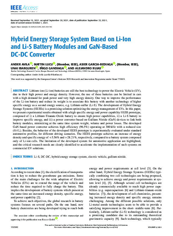 (PDF) Hybrid Energy Storage System Based on Li-Ion and Li-S Battery Modules and GaN-Based DC-DC ...