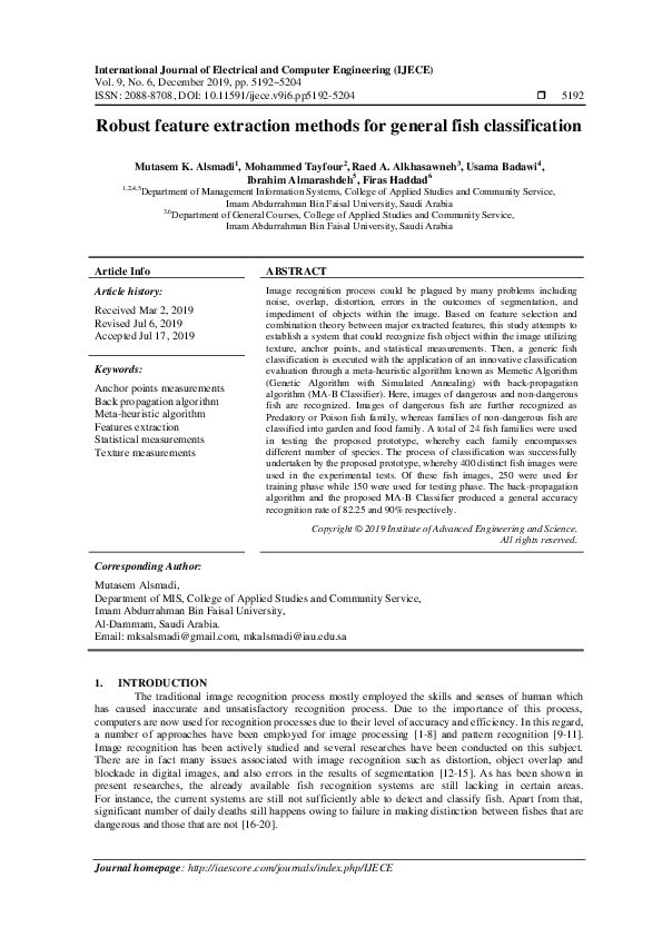 (PDF) Robust features extraction for general fish classification ... (PDF) Robust features extraction for general fish classification ...