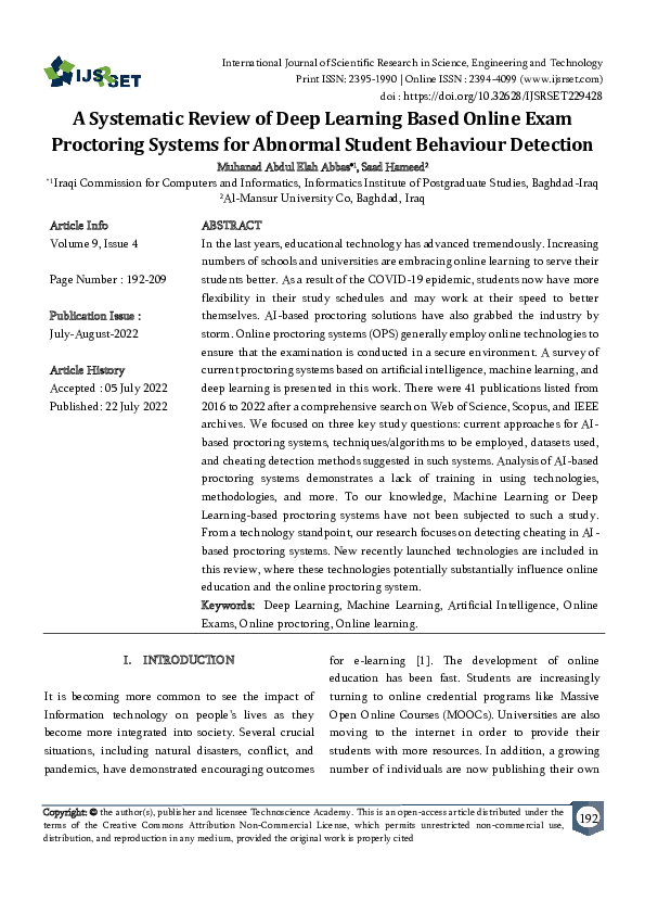 Pdf A Systematic Review Of Deep Learning Based Online Exam Proctoring Systems For Abnormal